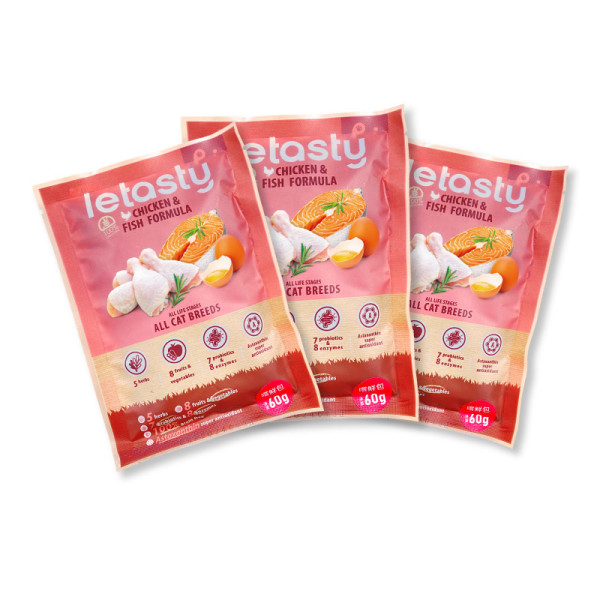 【鮮樂嚐 letasty】【鮮樂嚐隨手包體驗組】全齡貓 無穀泌尿化毛配方 (雞&鮭魚) (隨手包60克x3包)